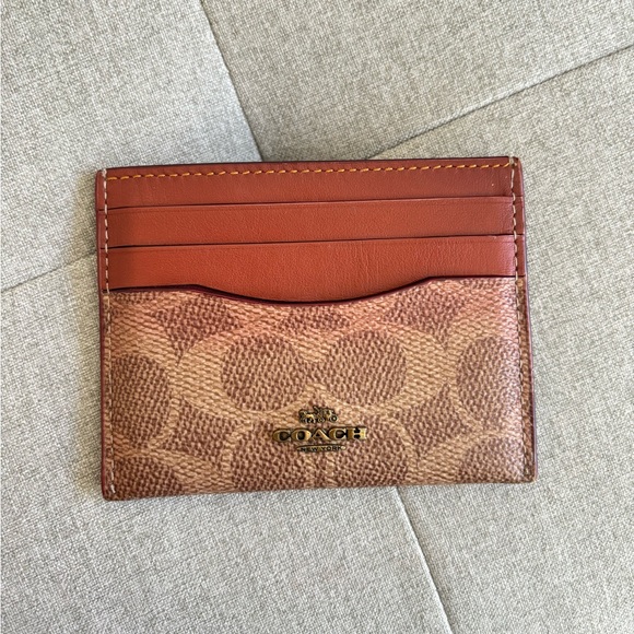 Coach | Bags | Coach Card Case Holder Wallet Tan Leather And Brown ...